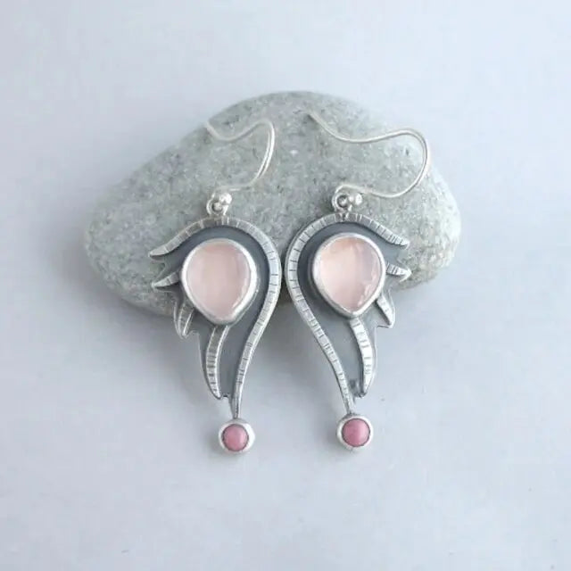 Hollow earrings with pink vintage crystals – Claire Jewelry